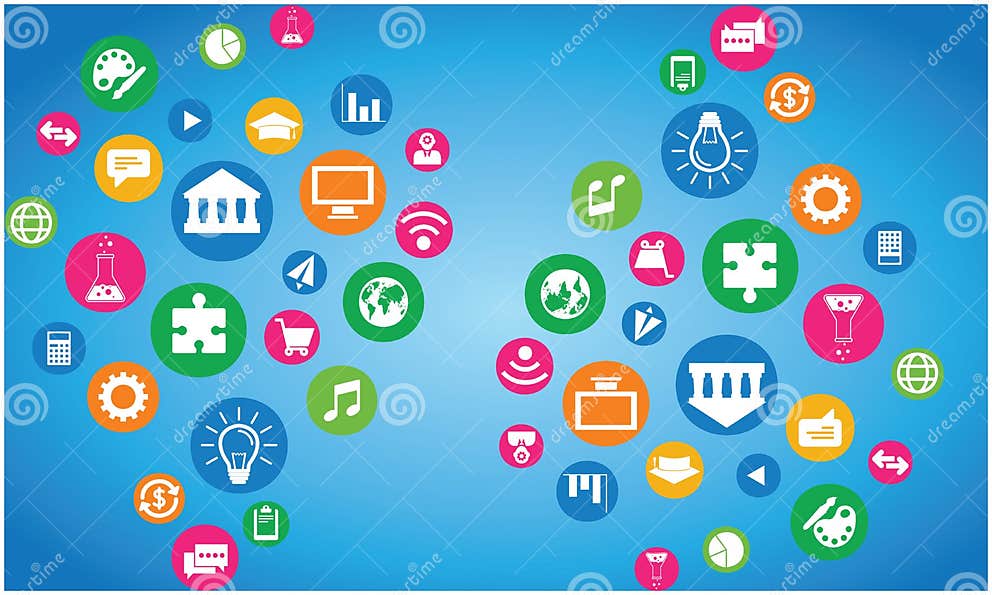 Different Types of Icon in Various Color on Abstract Background Stock ...