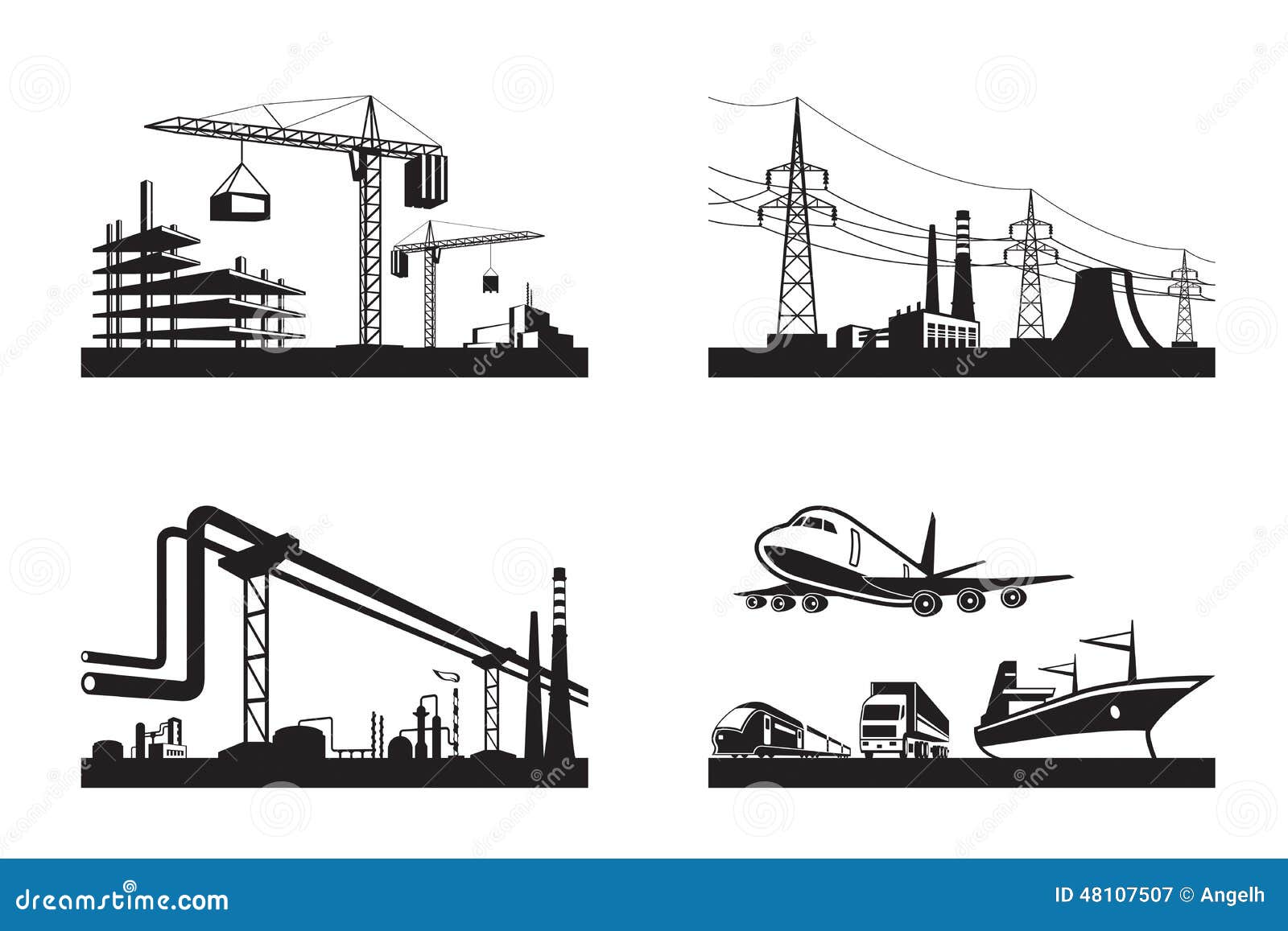 Different Types of Industries Stock Vector - Illustration of production ...