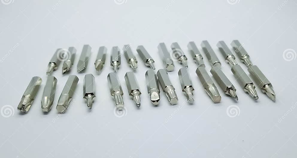 Different Types of Interchangeable Metal Screwdriver Tips, Isolated on ...