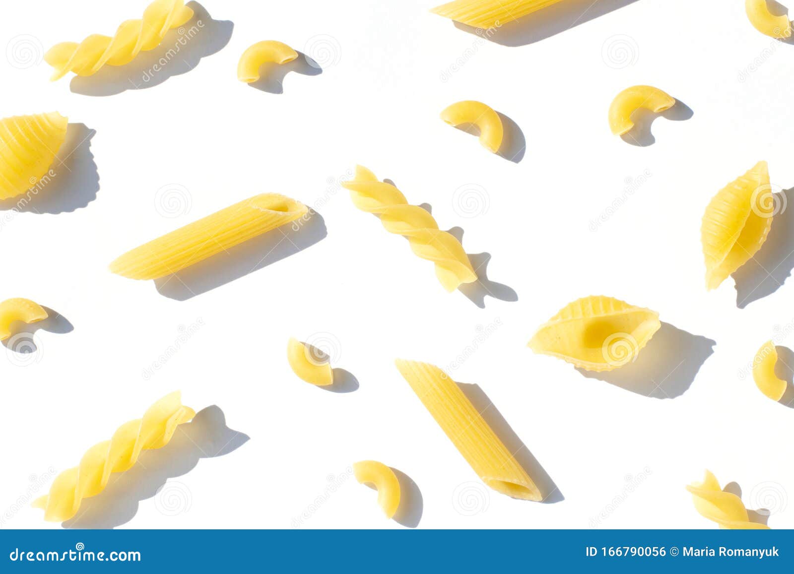 Different Types of Italian Pasta Concept Flat Lay on the White ...
