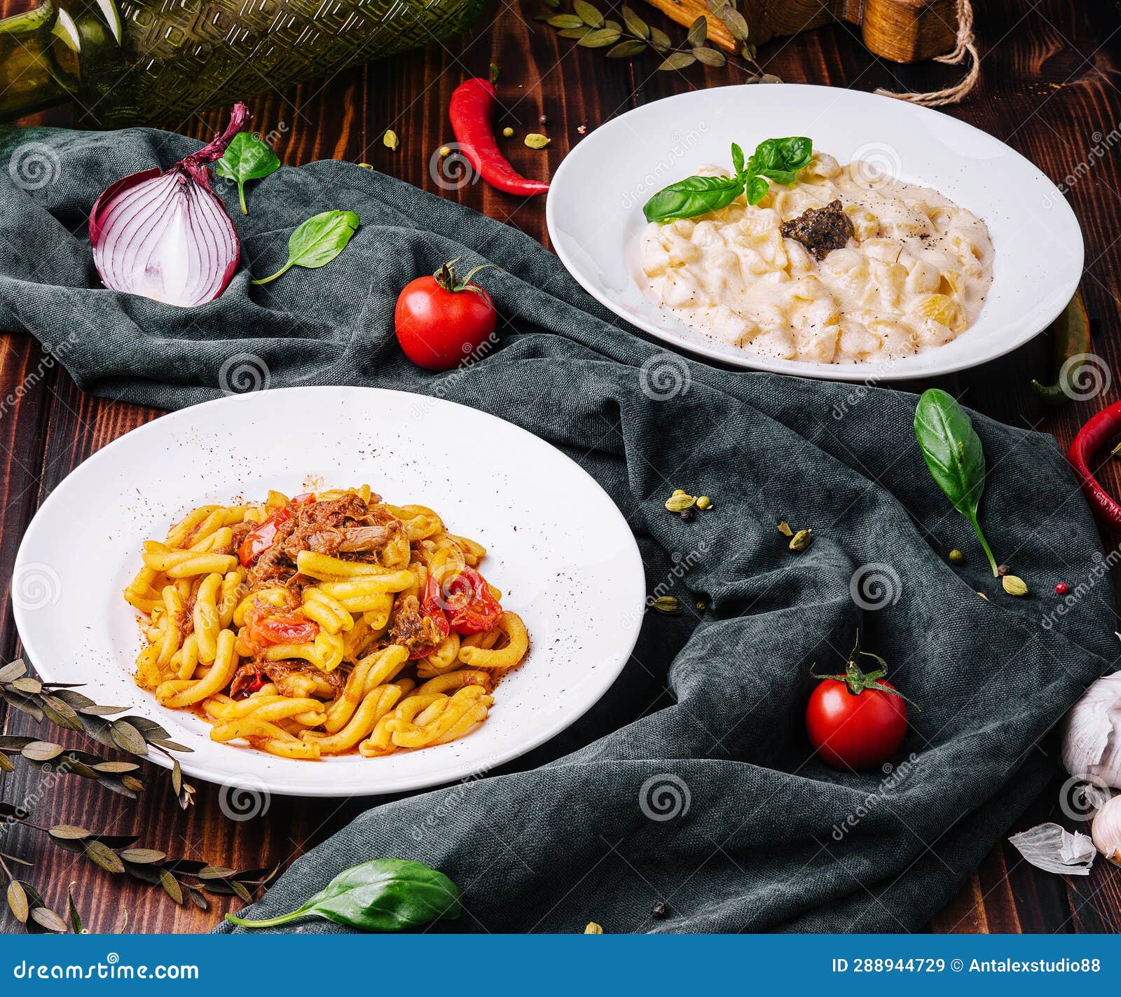 Different Types of Italian Pasta in Plates Stock Image - Image of ...