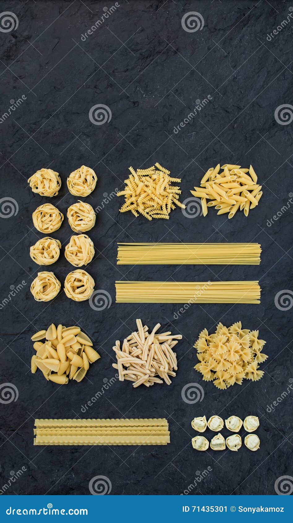 Different Types of Italian Uncooked Pasta on Black Slate Stone ...