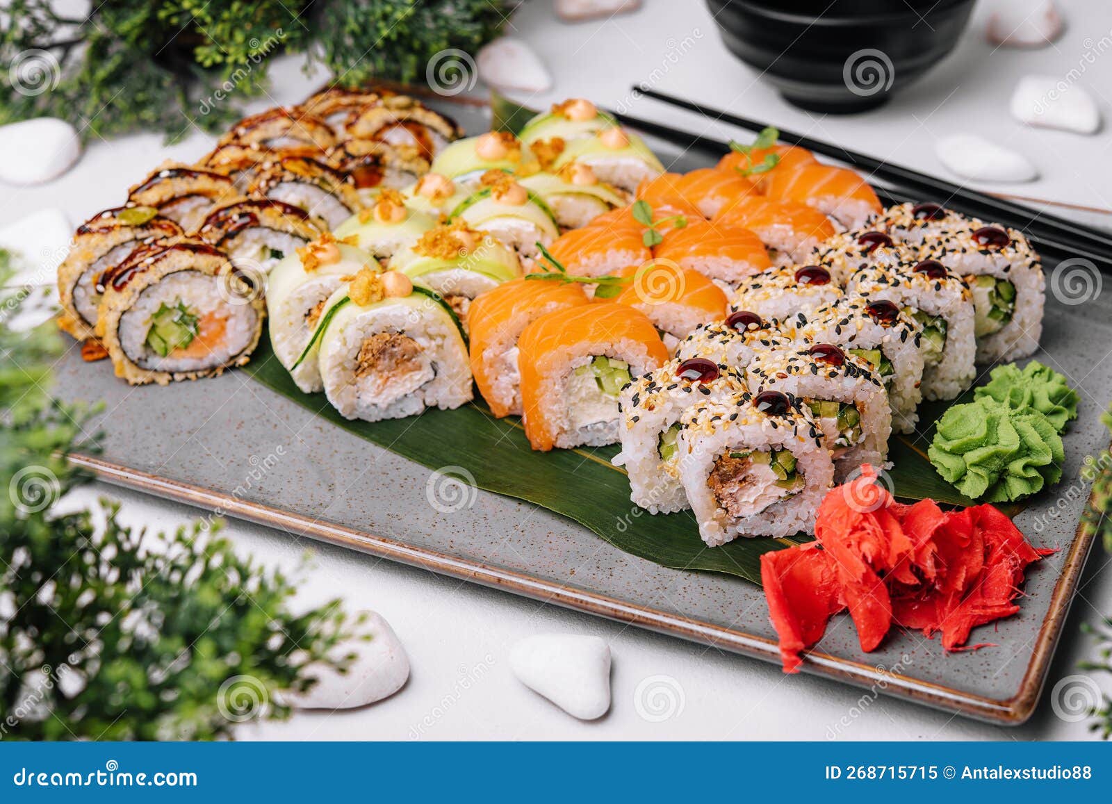 Different Types of Japanese Sushi on Plate Stock Image - Image of food ...