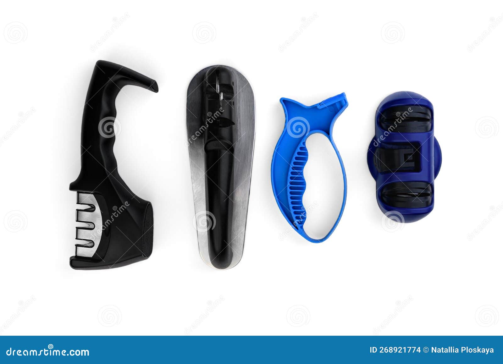 Different Types of Knife Sharpeners on White Background. Stock Photo ...