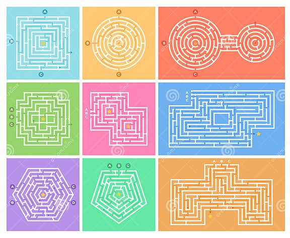 Different Types of Labyrinths. Finding the Right Path from the Starting ...