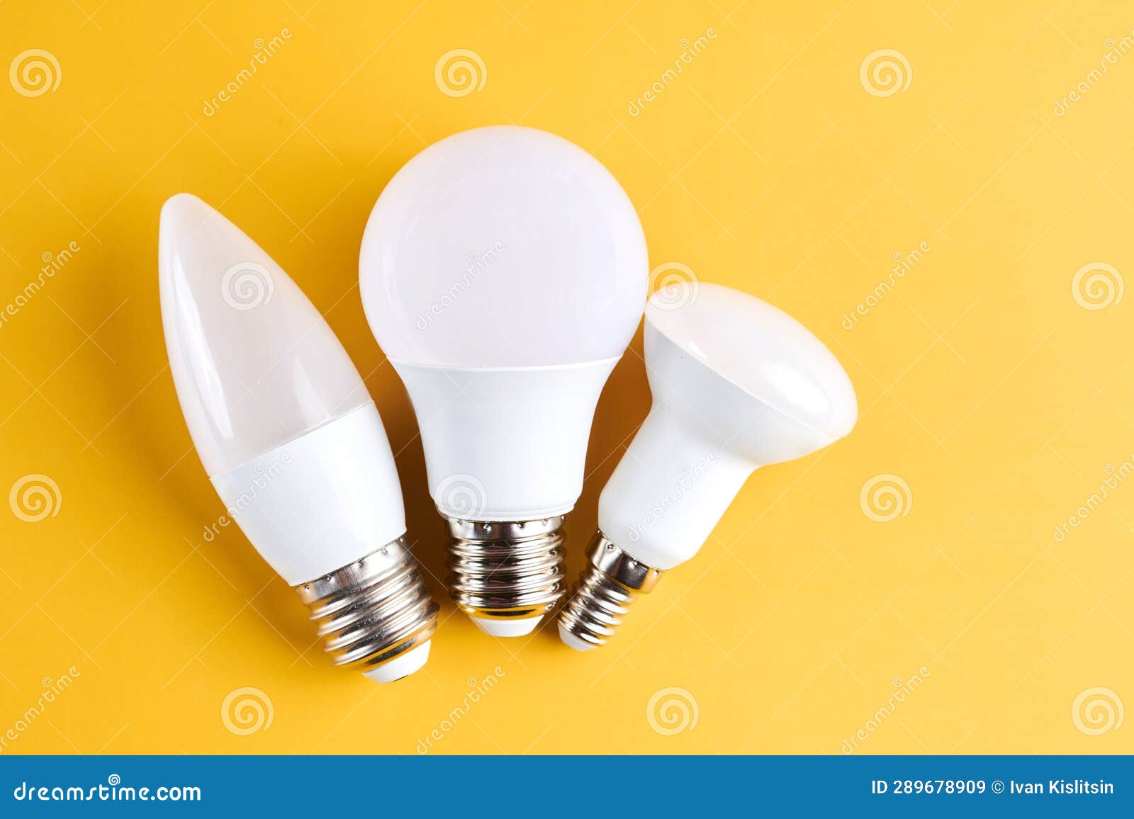 Different Types of Light Bulbs Isolated on Yellow Stock Image - Image ...