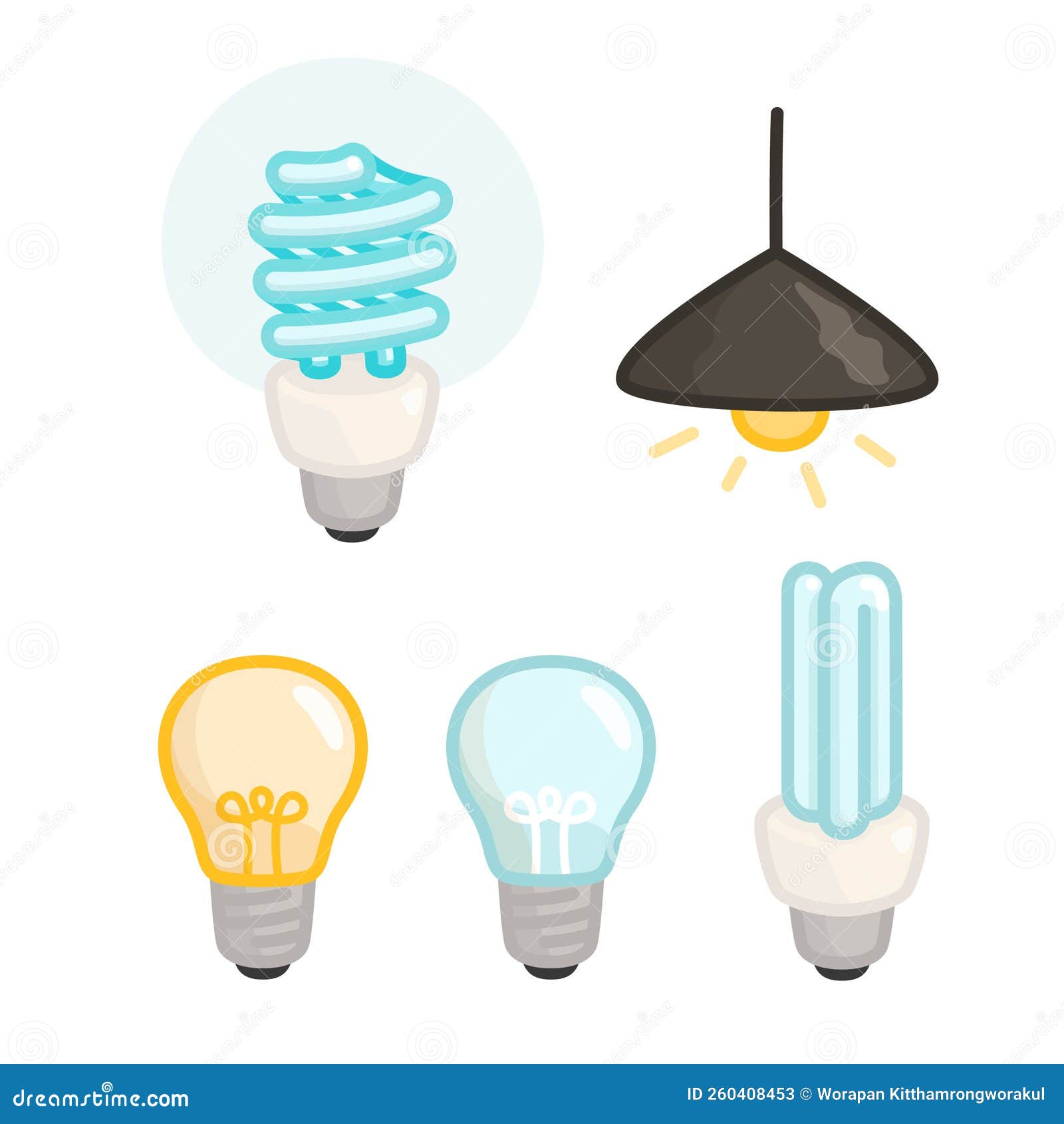 Different Types of Light Bulbs Kawaii Doodle Flat Cartoon Vector Stock ...