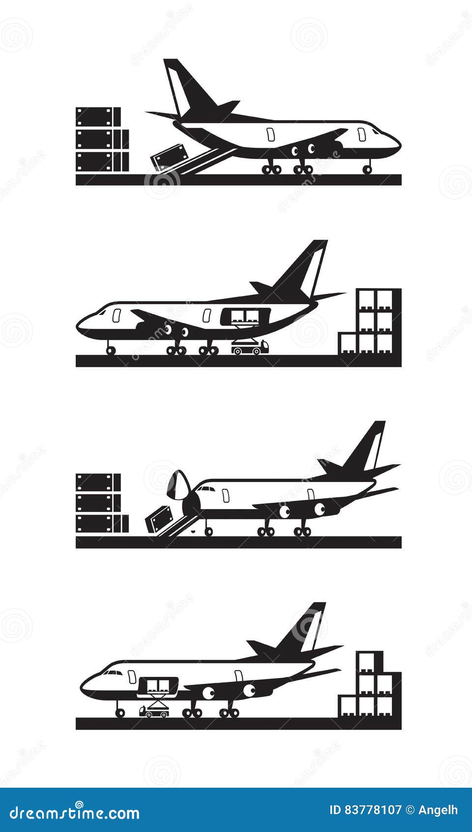 Different Types of Loading Cargo Airplane Stock Vector - Illustration ...