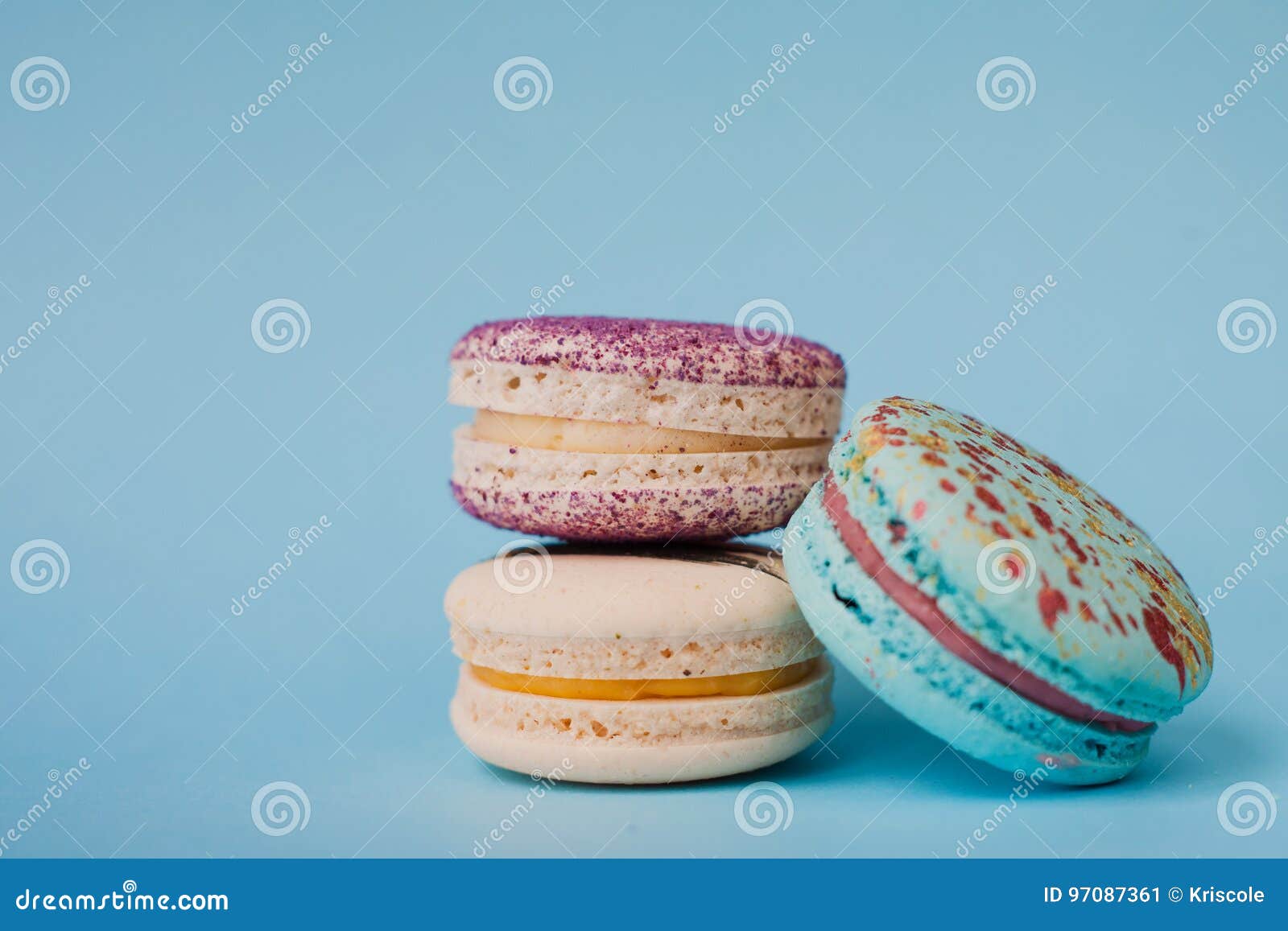 Different Types of Macaroons on a Blue Background Stock Image - Image ...