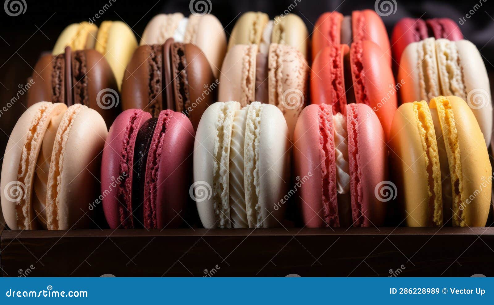 Different Types of Macaroons in Box Close Up. Generative AI. Stock ...