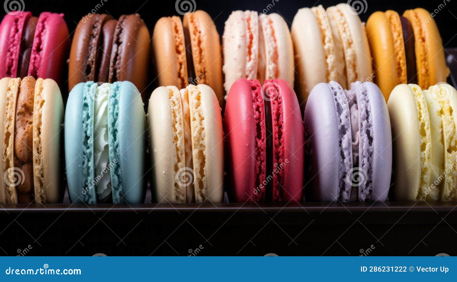 Different Types of Macaroons in Box Close Up. Generative AI. Stock ...