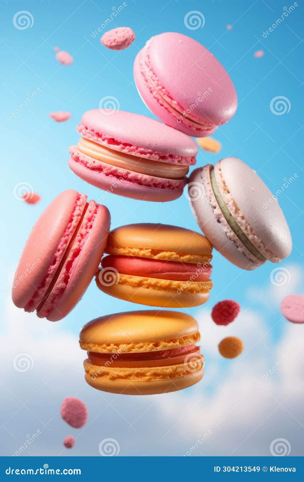 Different Types of Macaroons in Motion Falling on a Colorful Background ...