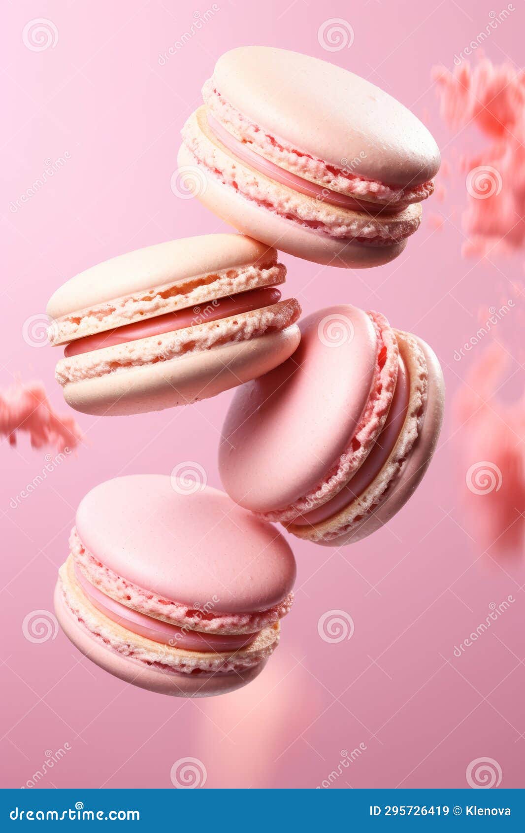 Different Types of Macaroons in Motion Falling on a Pink Background ...