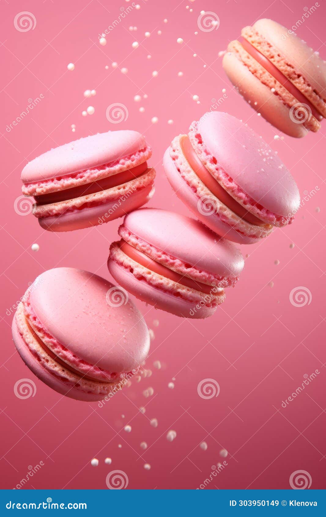 Different Types of Macaroons in Motion Falling on a Pink Background ...