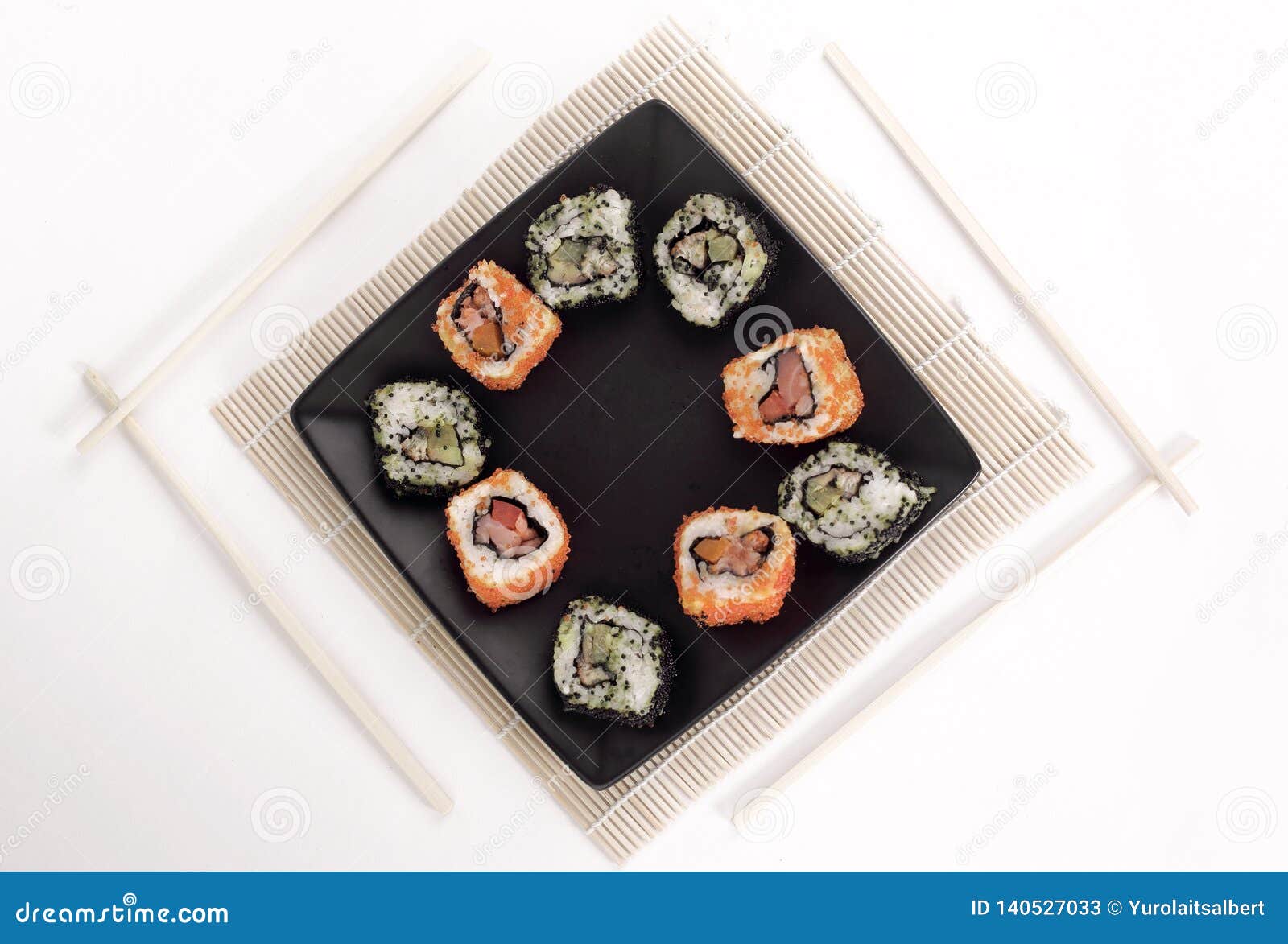 Different Types of Maki Sushi on a Black Plate Stock Image - Image of ...