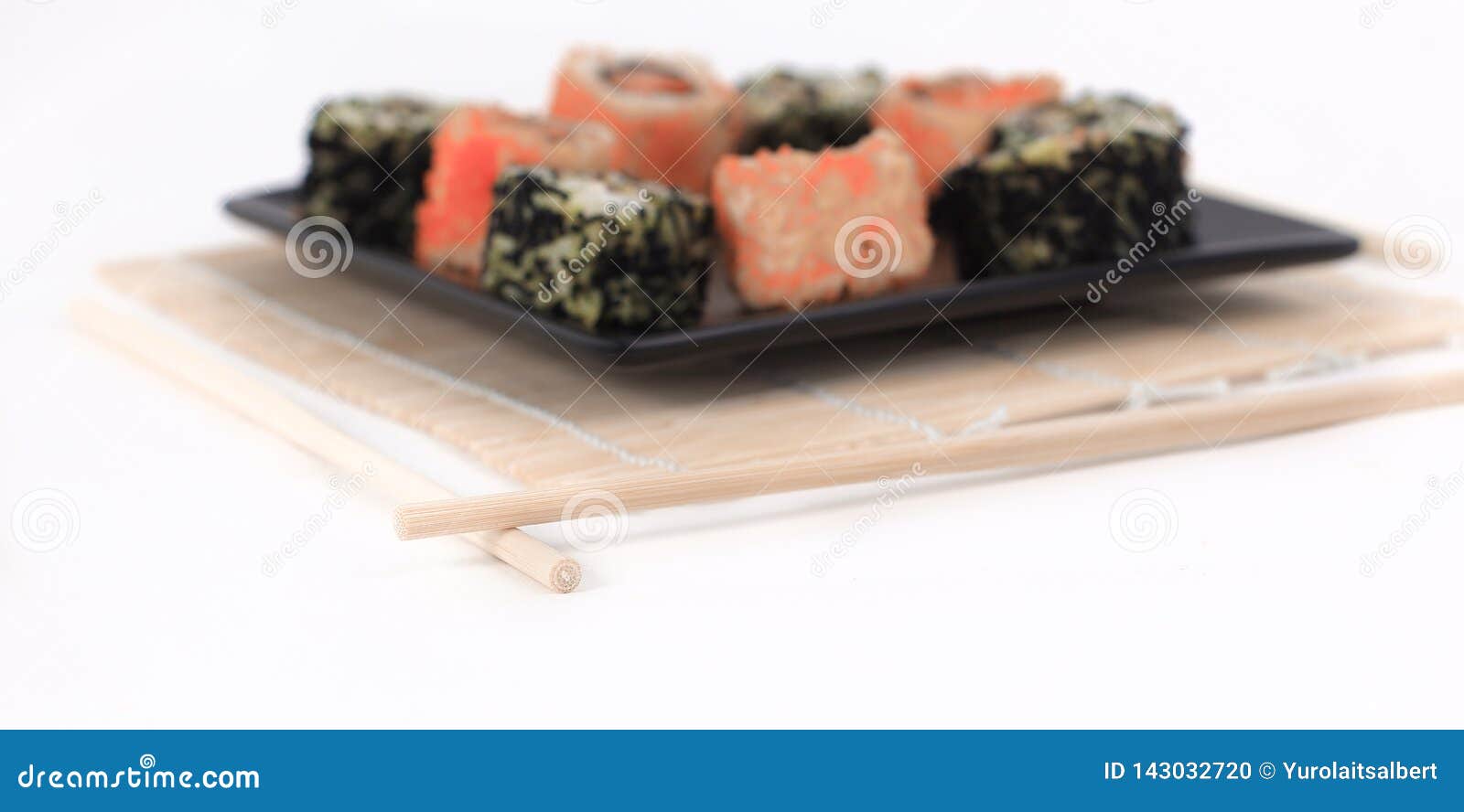 Different Types of Maki Sushi on a Black Plate Stock Photo - Image of ...