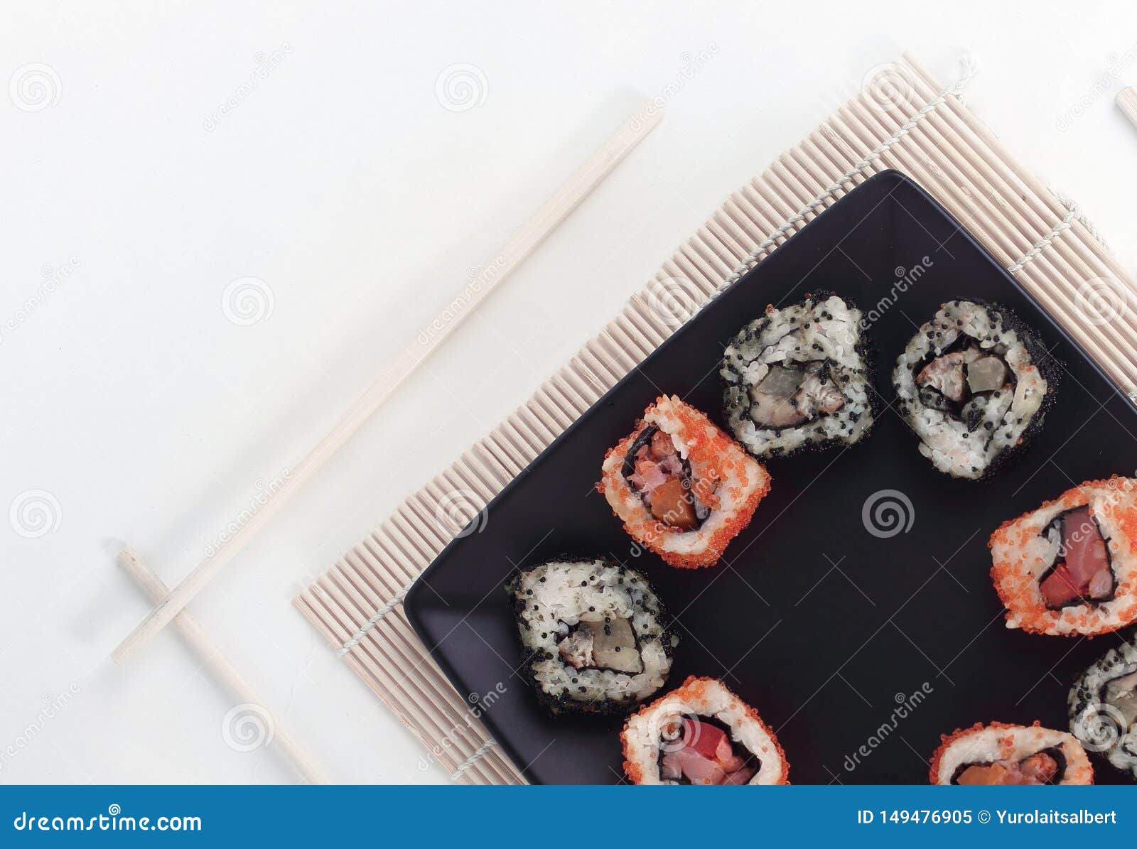 Different Types of Maki Sushi on a Black Plate Stock Image - Image of ...