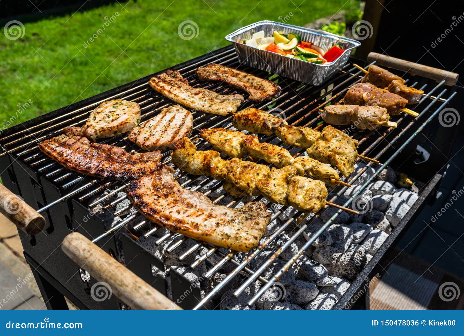 Different Types of Meat Fried on the Home Grill, Standing on a Home ...