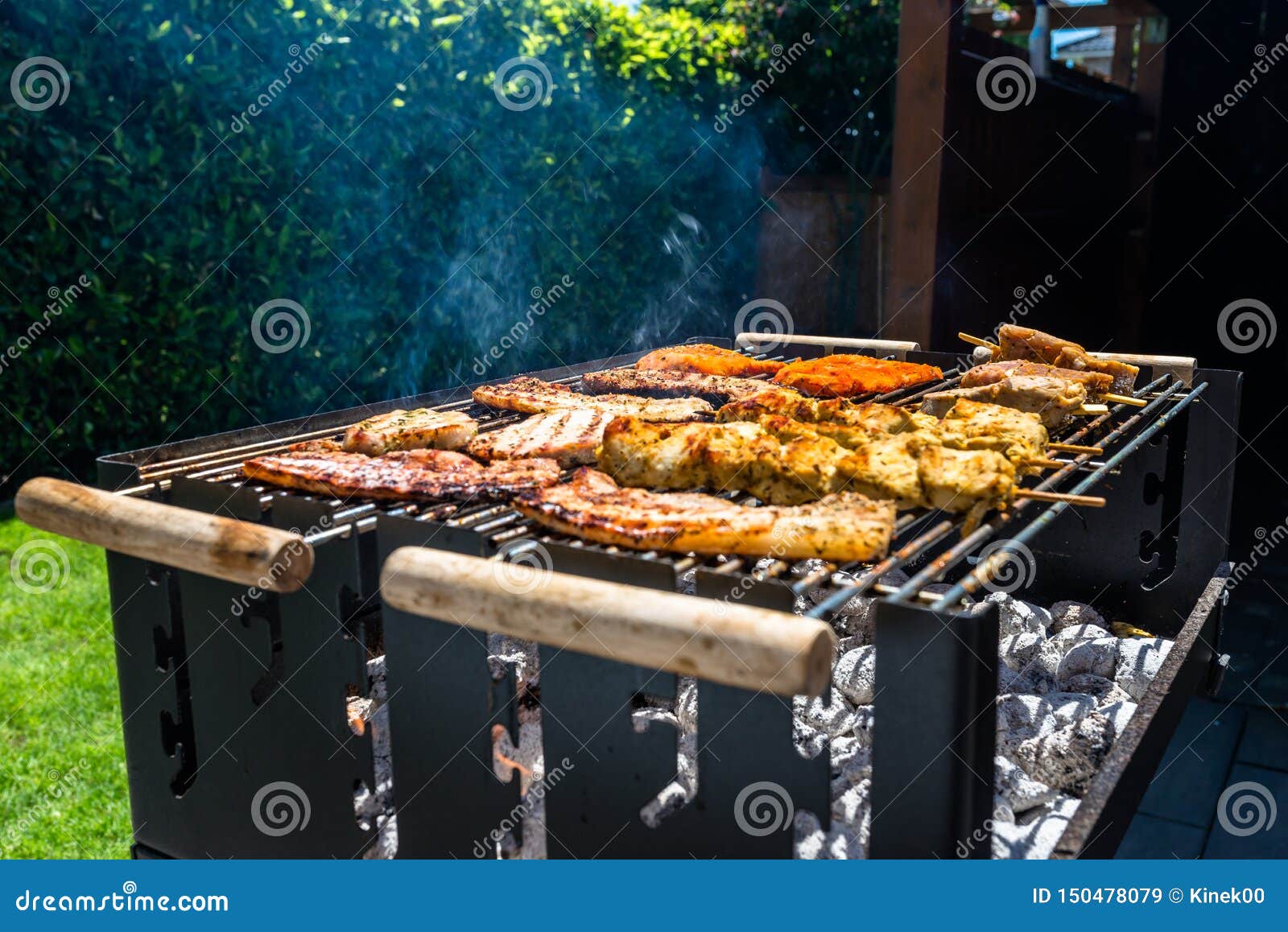 Different Types of Meat Fried on the Home Grill, Standing on a Home ...
