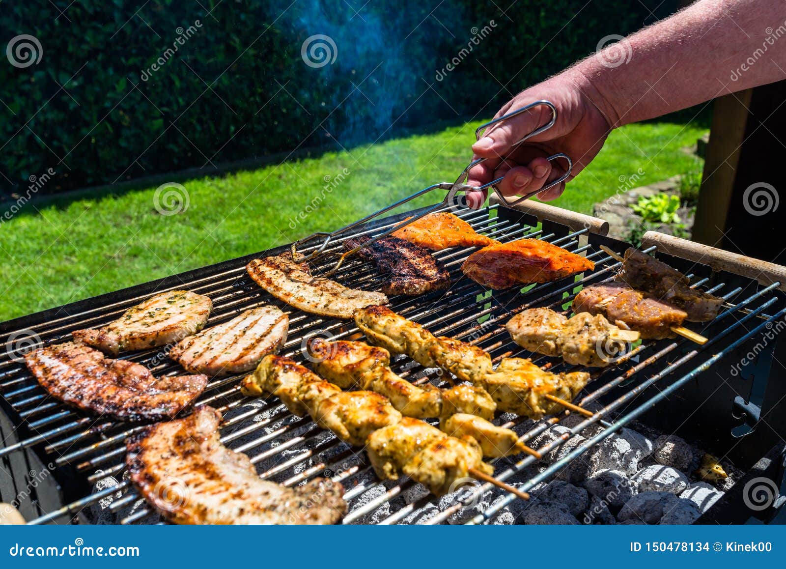 Different Types of Meat Fried on the Home Grill, Standing on a Home ...