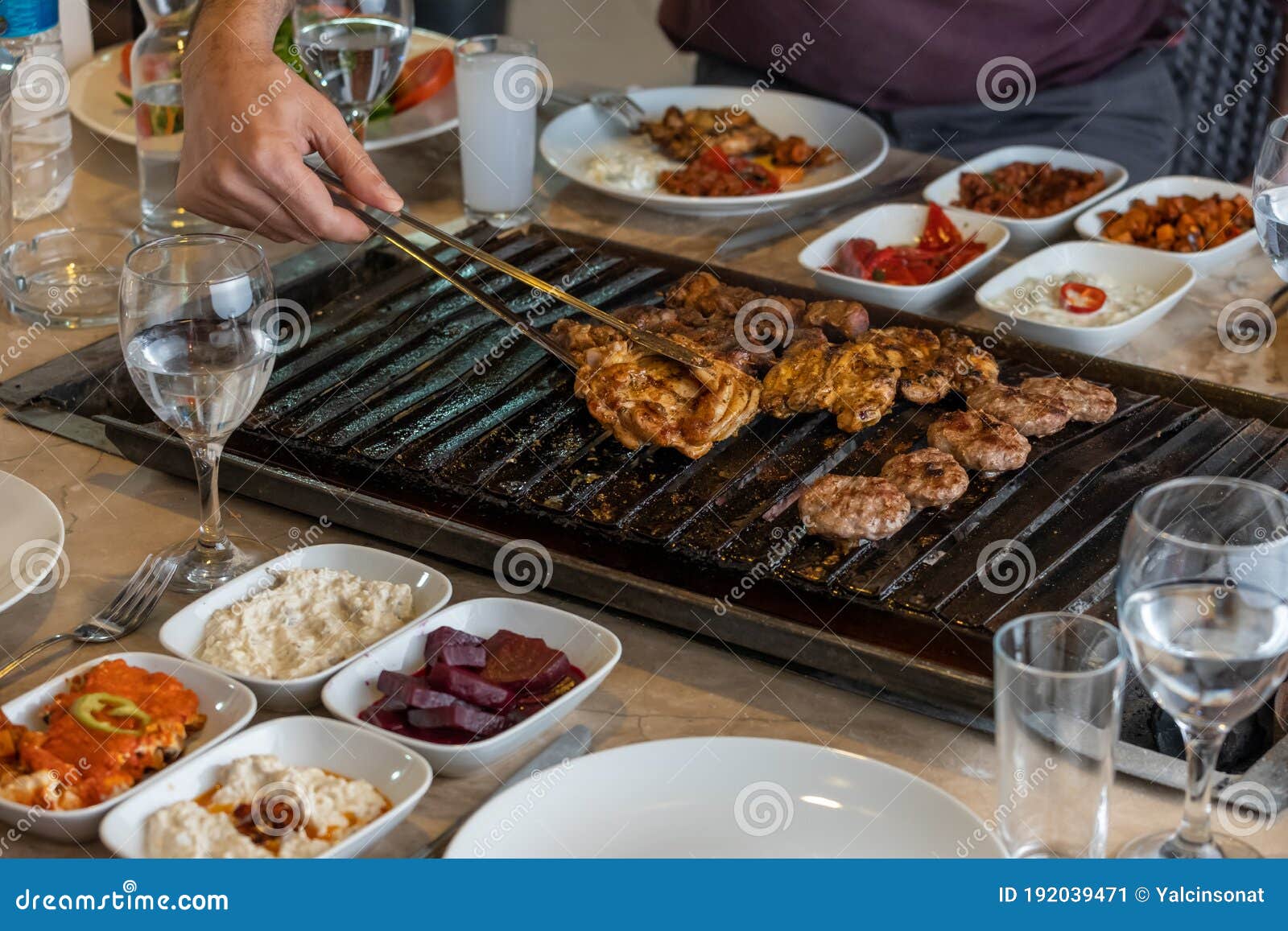 Different Types of Meat Grilled on Barbecue on the Table, Served with ...