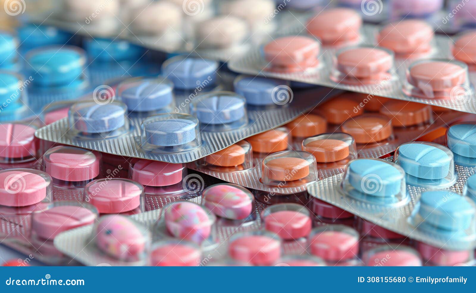 Different Types of Medication in Blister Packs Displayed on a Colored ...