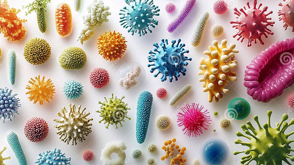 Different Types of Microbes Virus Cells and Bacteria Representing ...