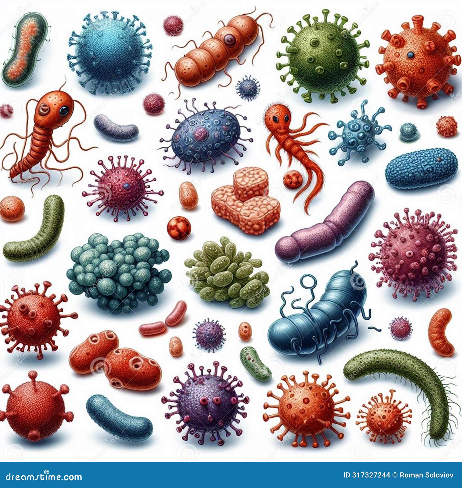 Different Types of Microorganisms. Set of Microbes and Viruses Stock ...