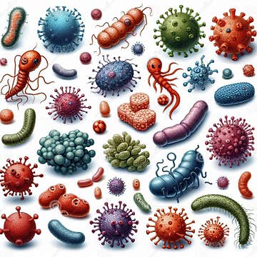 Different Types of Microorganisms. Set of Microbes and Viruses Stock ...