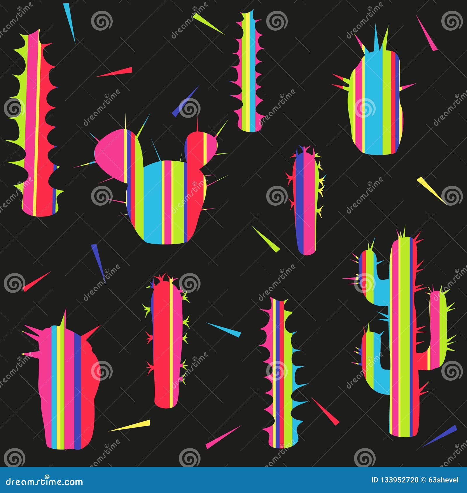Different Types of Modern Decorative Striped Cacti on a Black ...