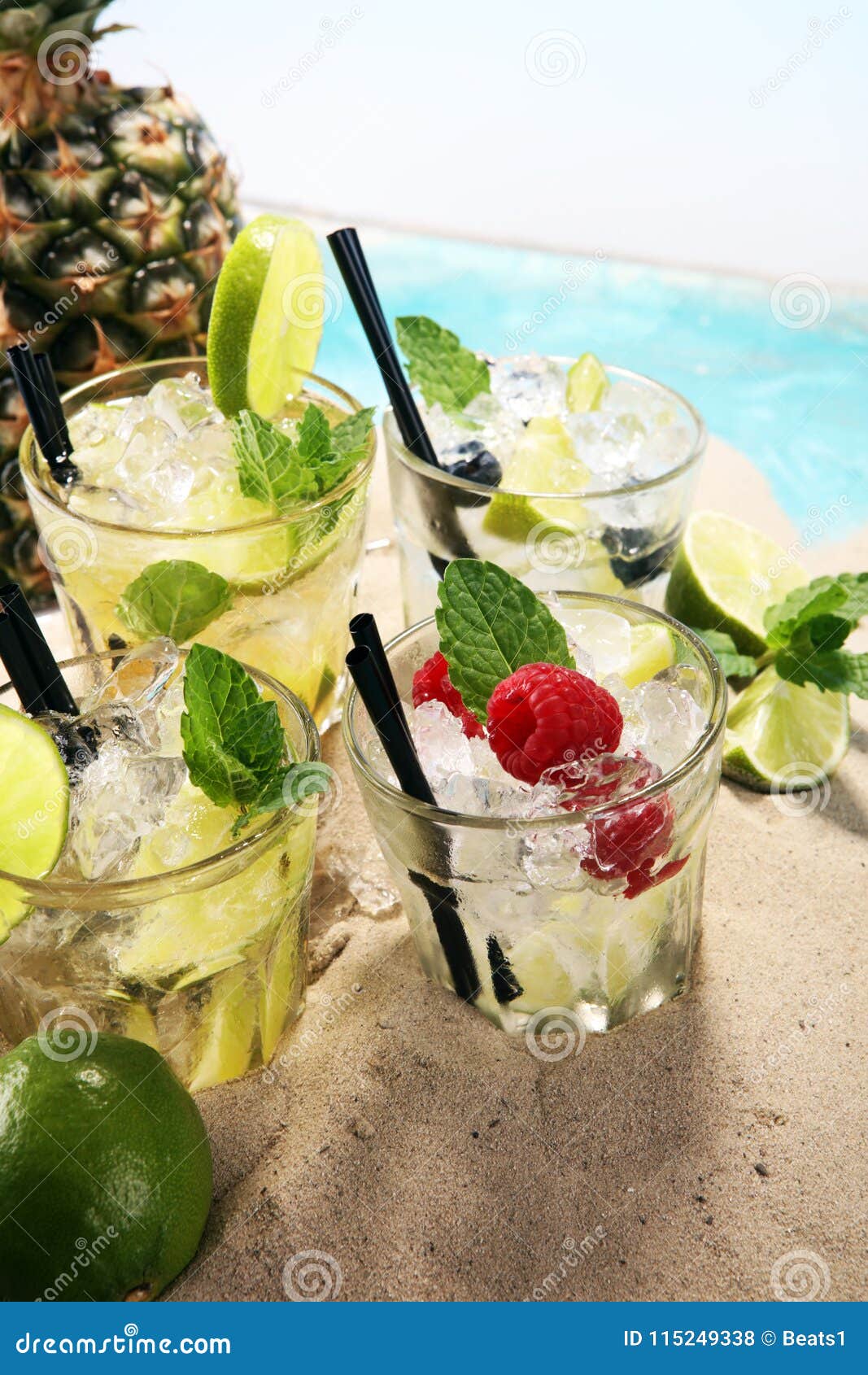 Different Types of Mojito Cocktail on the Beach. Stock Photo - Image of ...