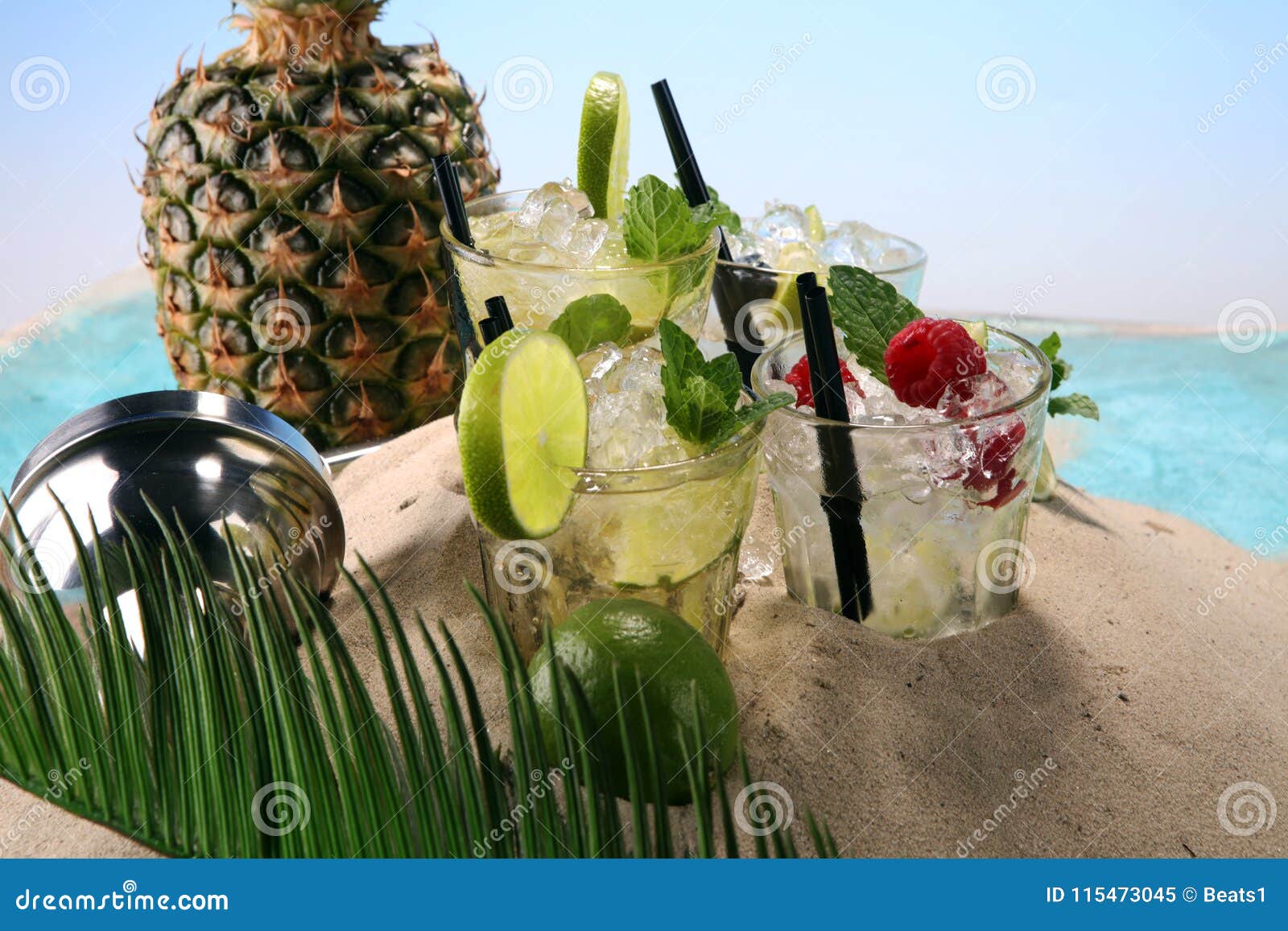 Different Types of Mojito Cocktail on the Beach. Stock Image - Image of ...