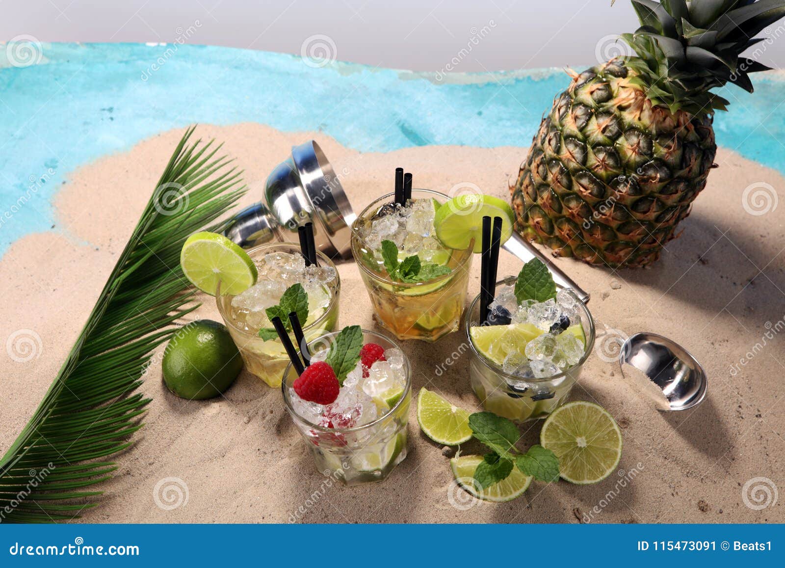Different Types of Mojito Cocktail on the Beach. Stock Image - Image of ...