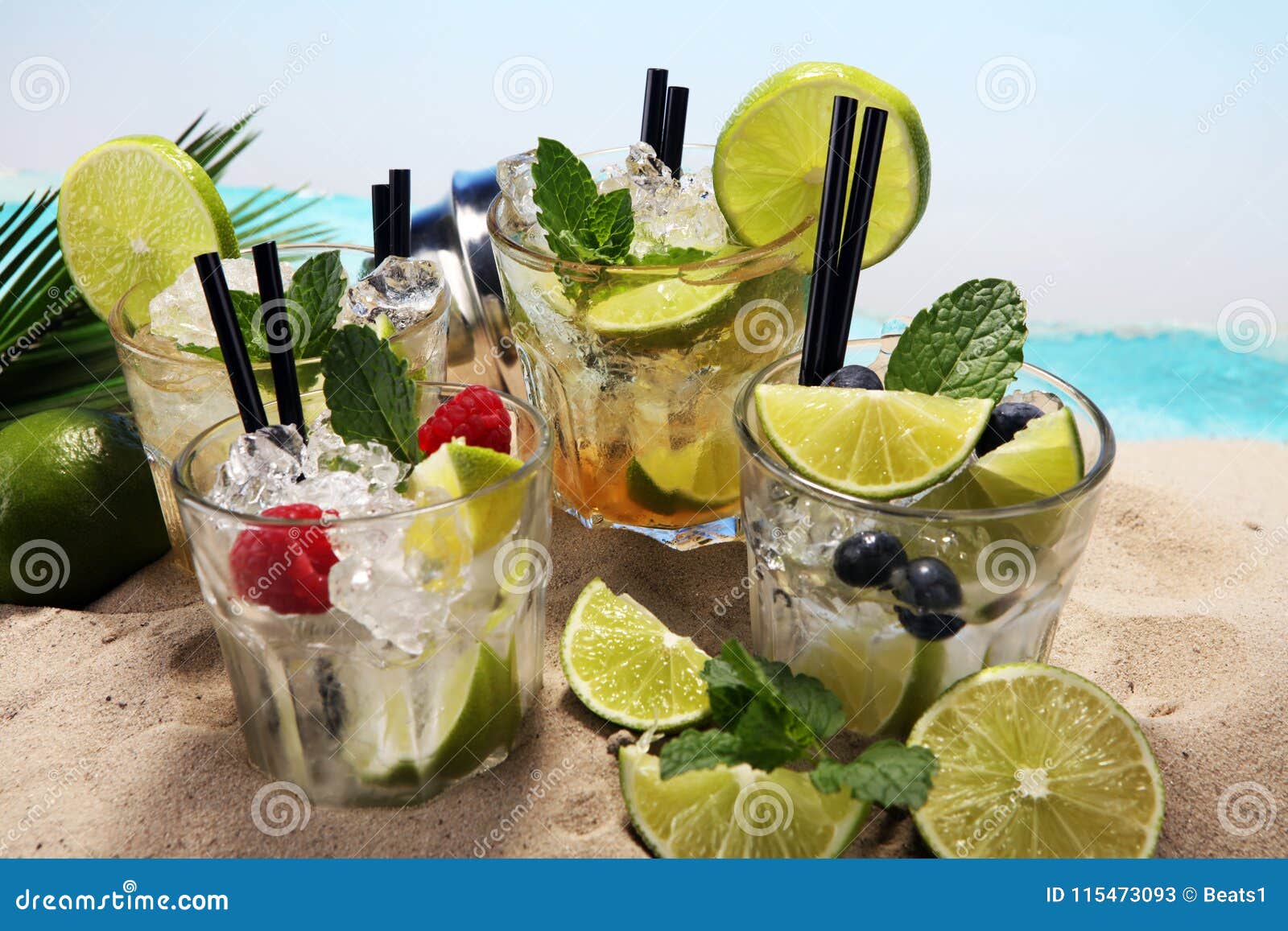 Different Types of Mojito Cocktail on the Beach. Stock Image - Image of ...