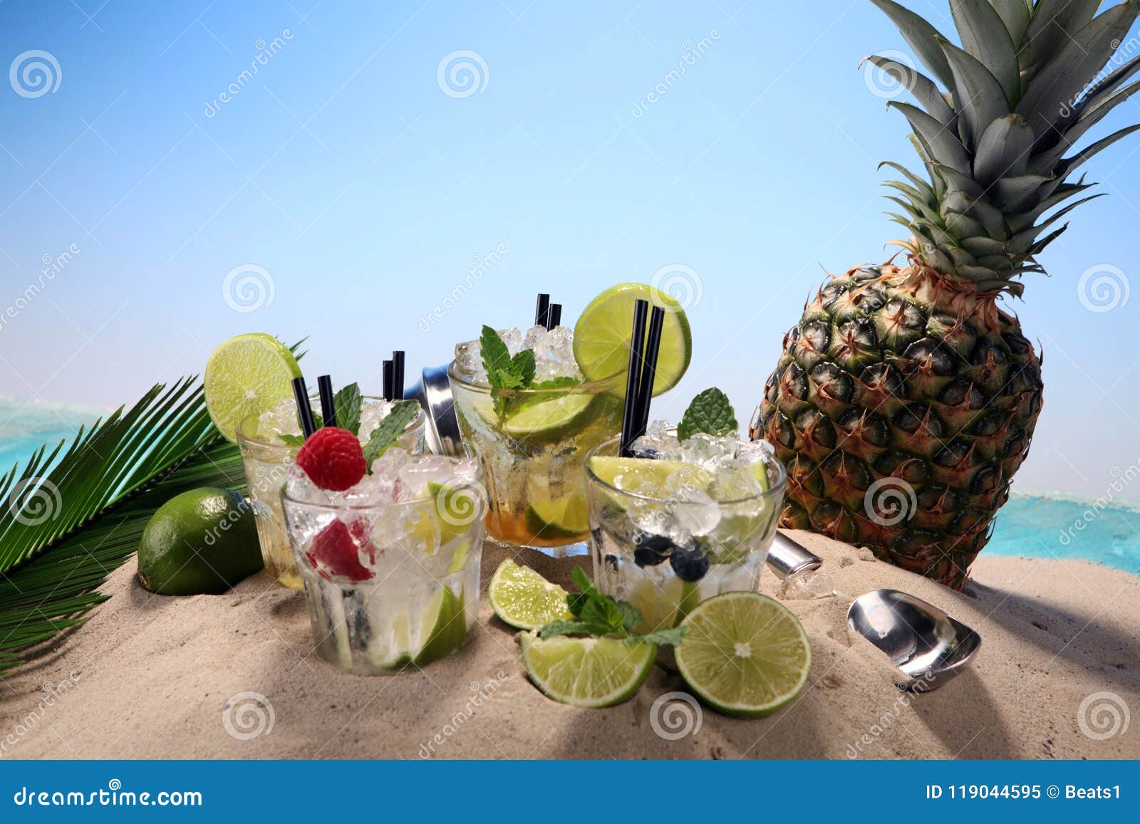 Different Types of Mojito Cocktail on the Beach. Stock Image - Image of ...