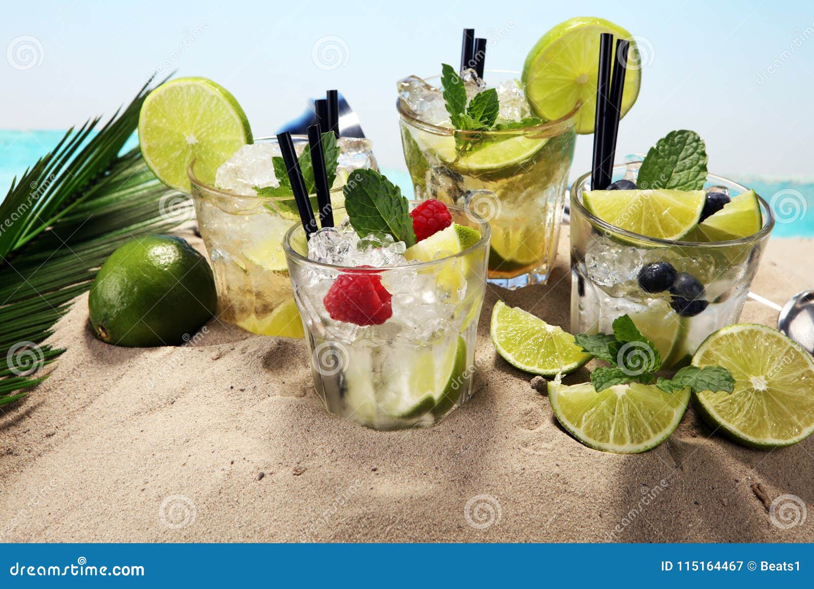 Different Types of Mojito Cocktail on the Beach. Stock Image - Image of ...