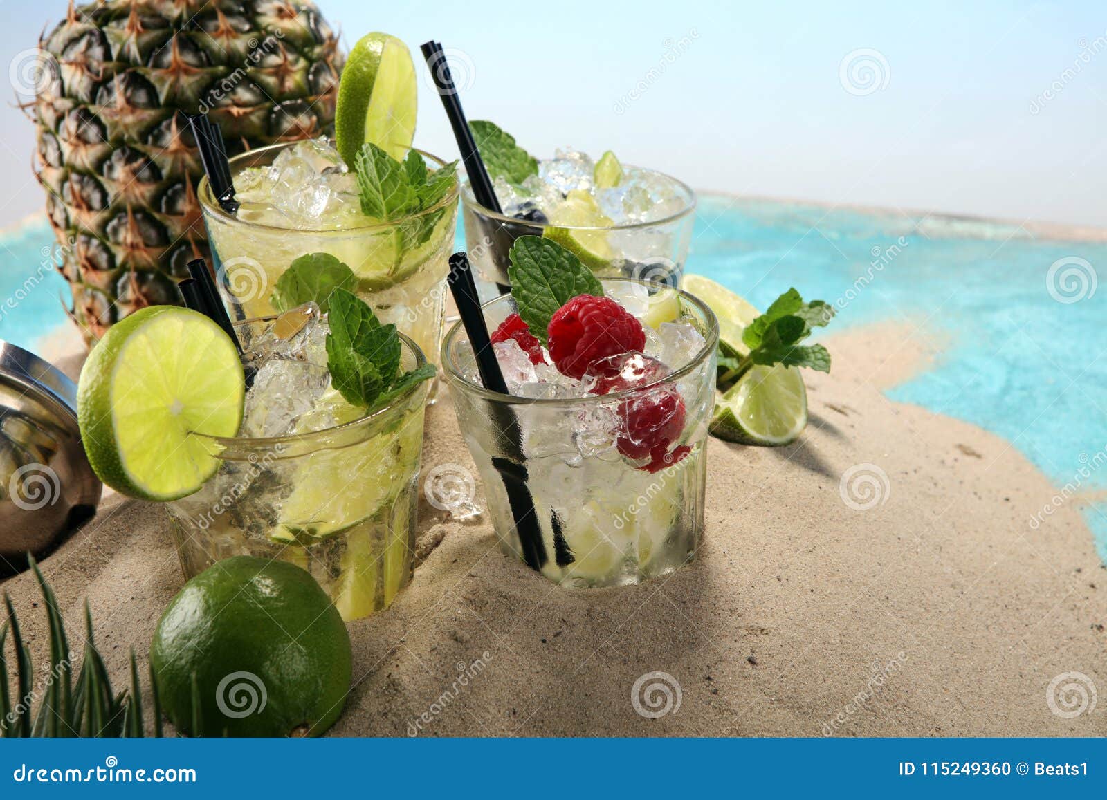 Different Types of Mojito Cocktail on the Beach. Stock Photo - Image of ...