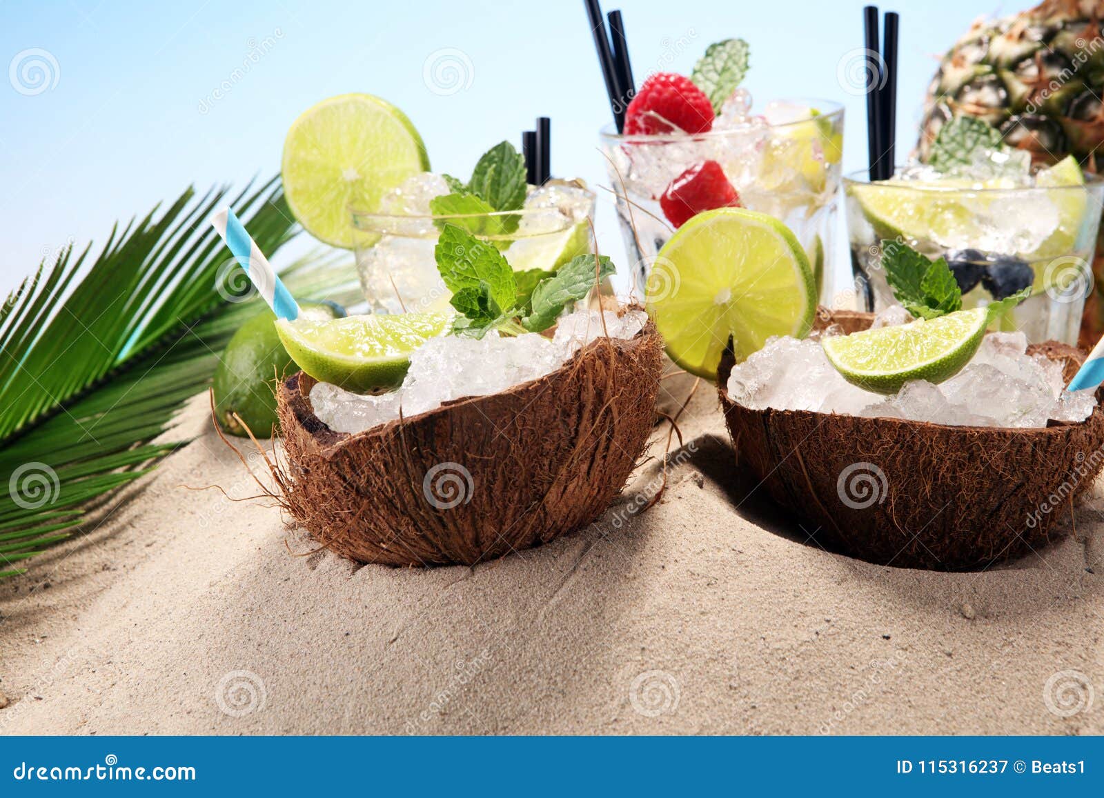 Different Types of Mojito Cocktail on the Beach. Stock Image - Image of ...