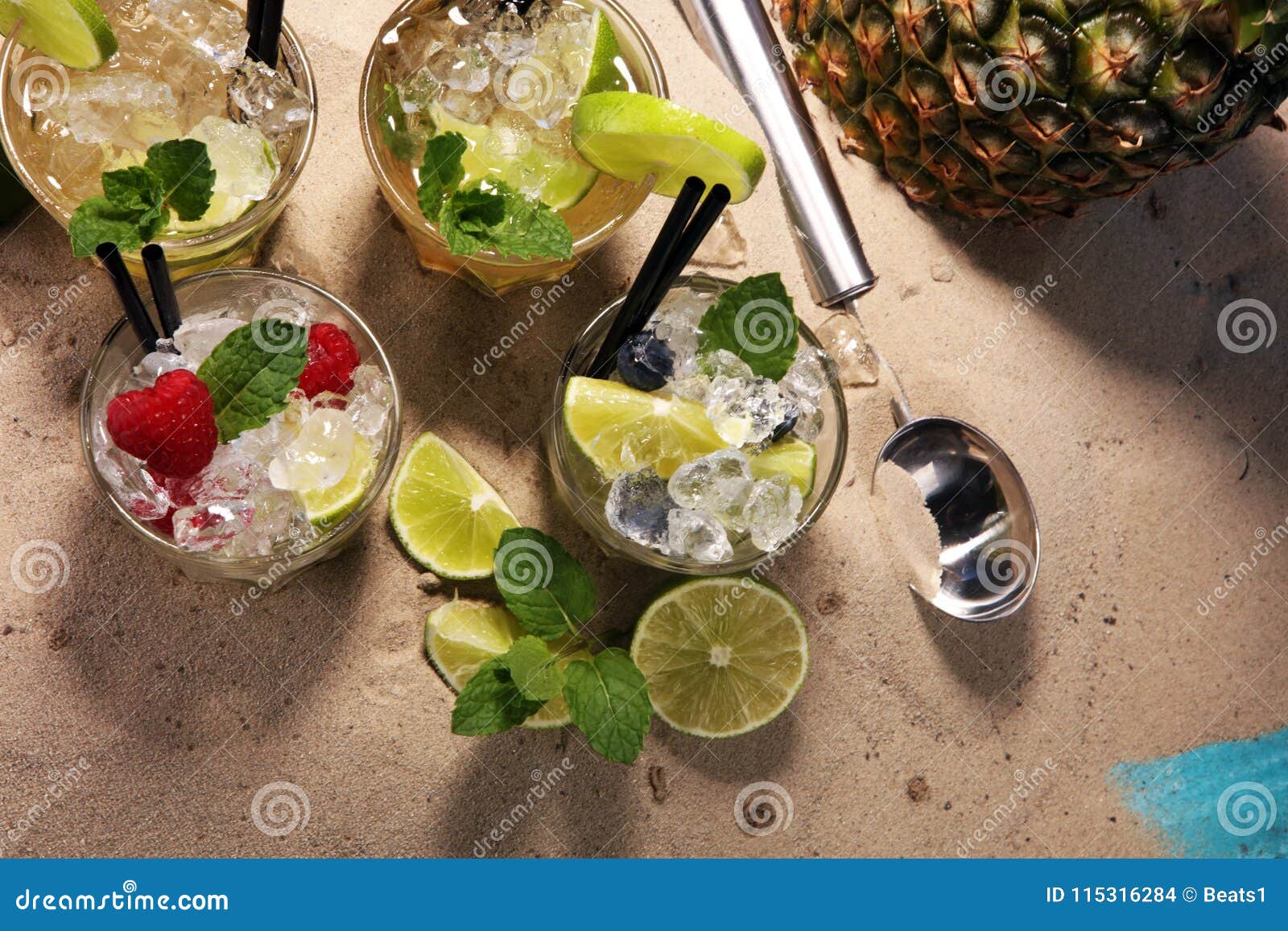 Different Types of Mojito Cocktail on the Beach. Stock Photo - Image of ...