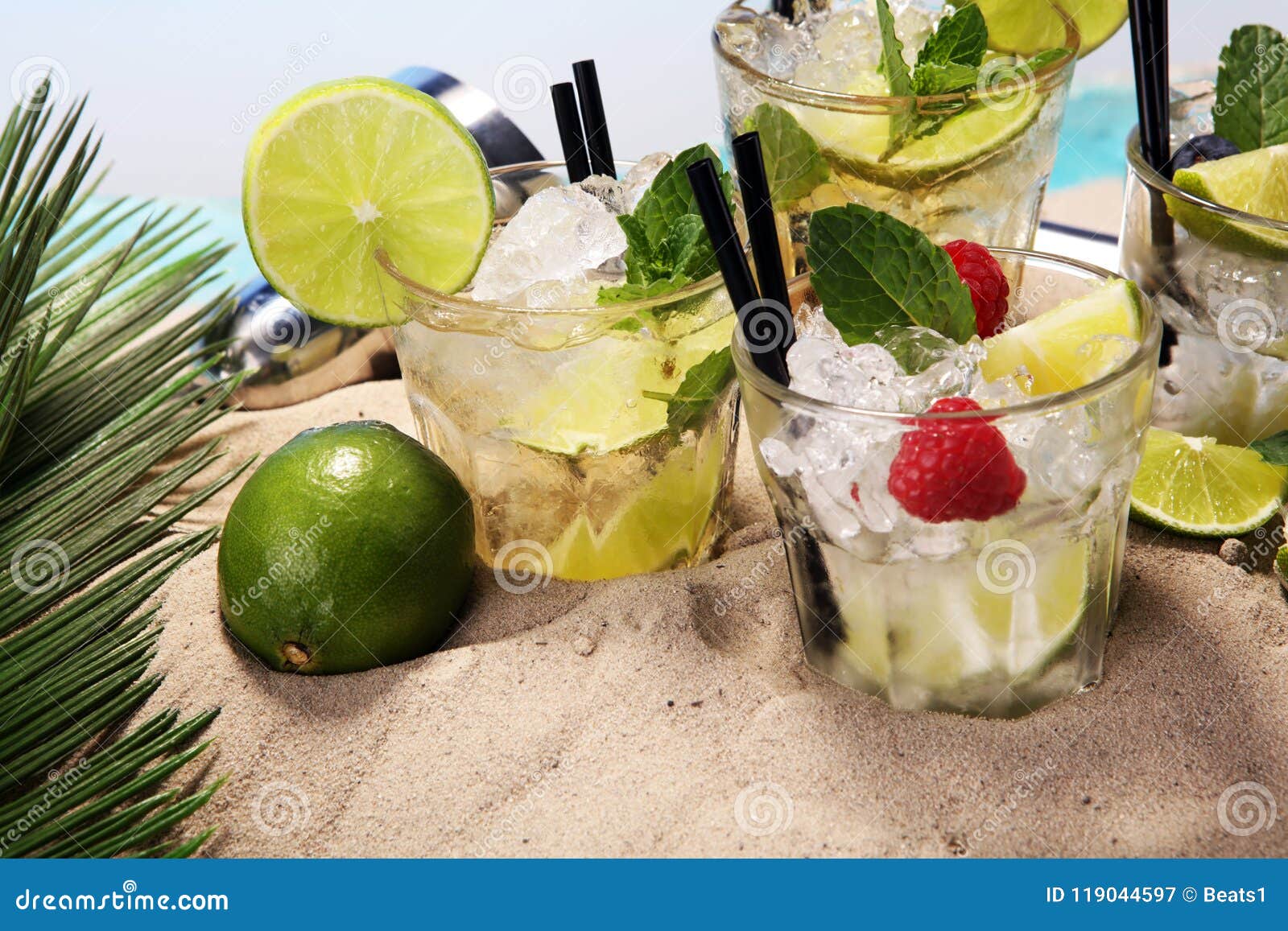 Different Types of Mojito Cocktail on the Beach. Stock Image - Image of ...