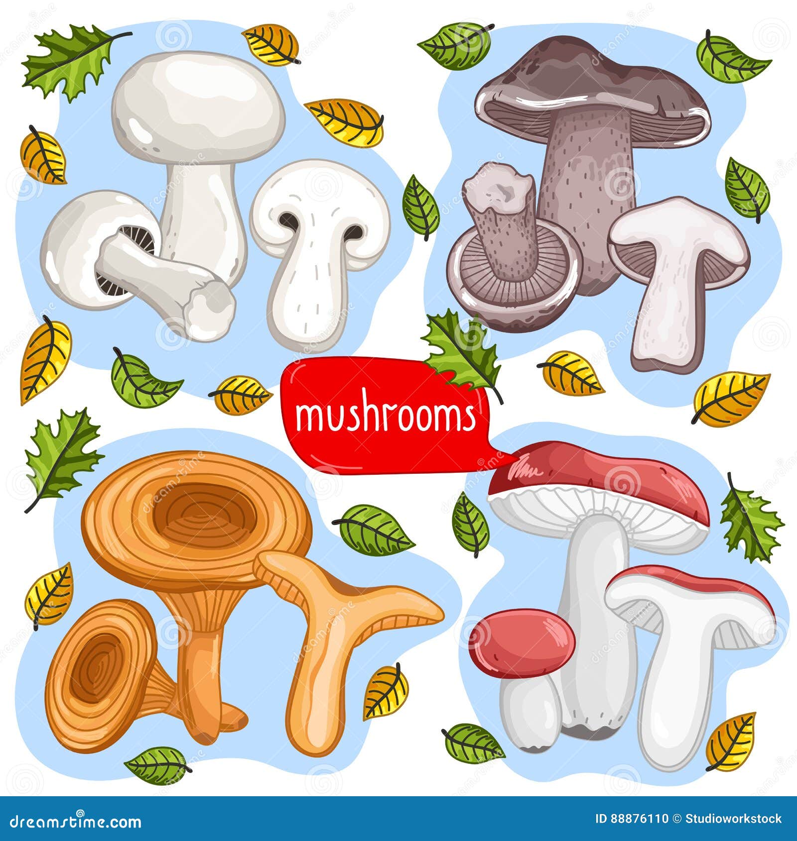Different Types of Mushrooms Raster Illustration Stock Illustration ...