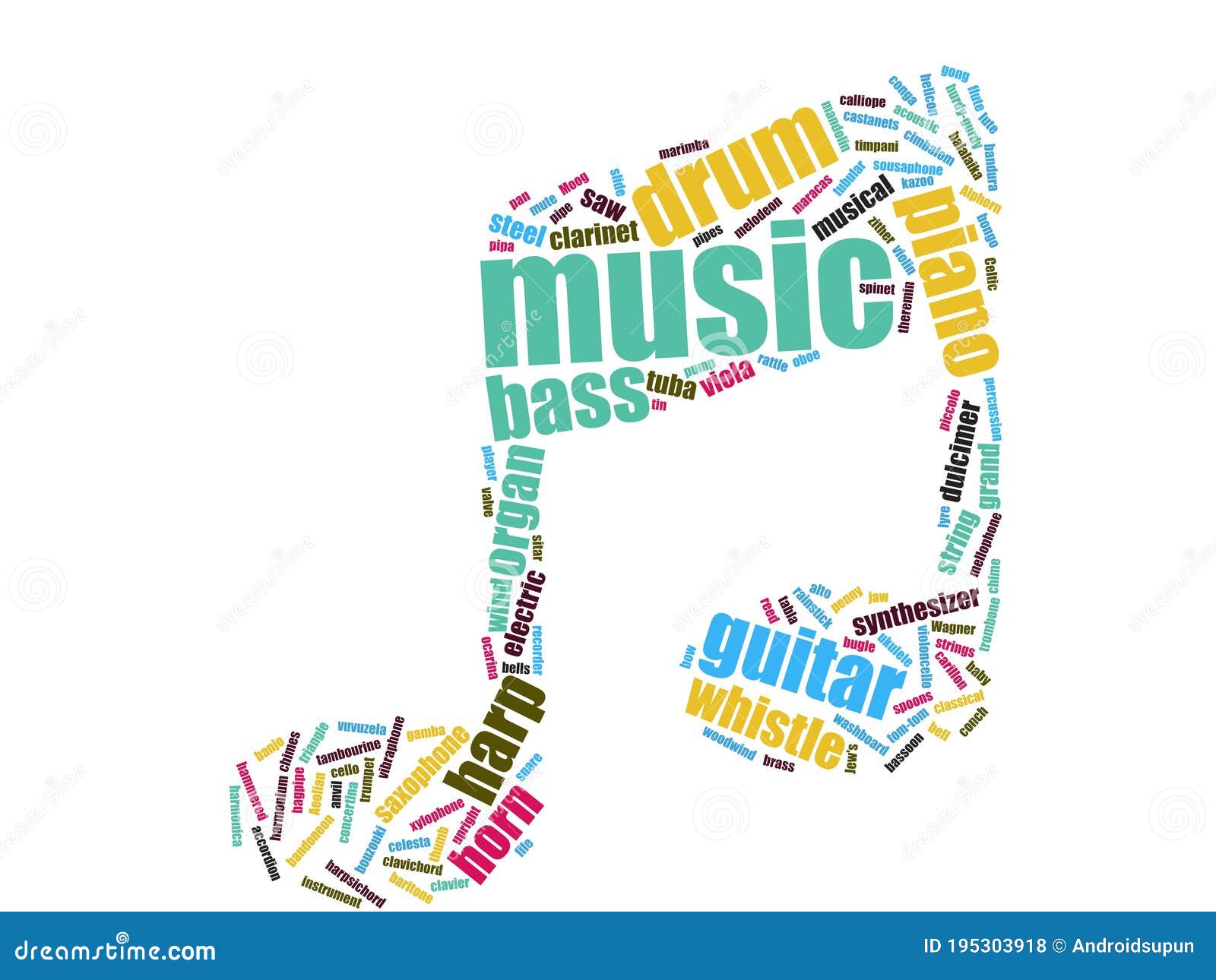 Music Note Shape Musical Instruments Word Cloud Stock Illustration ...