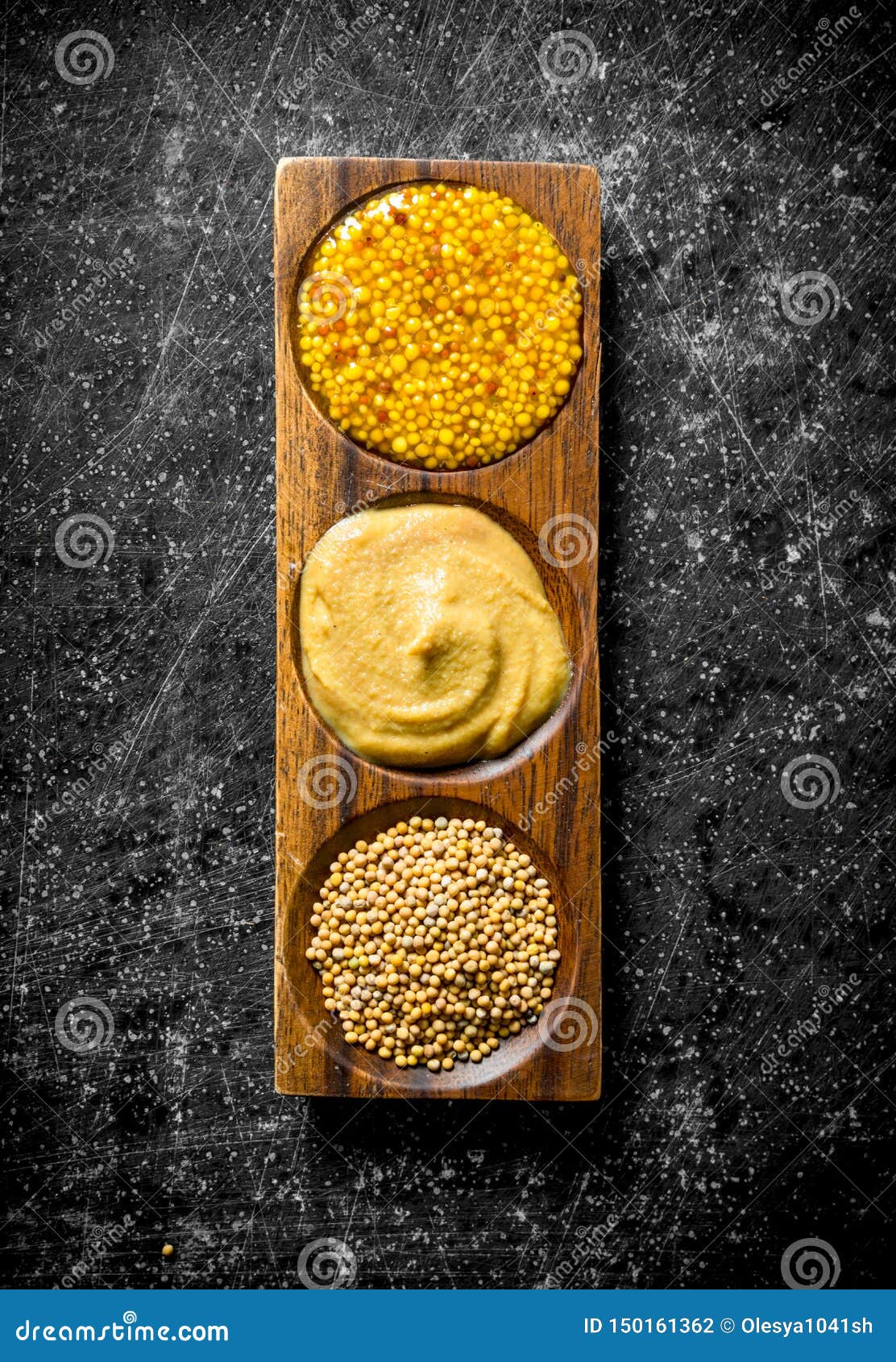 Different Types of Mustard in Wooden Stand Stock Photo - Image of small ...