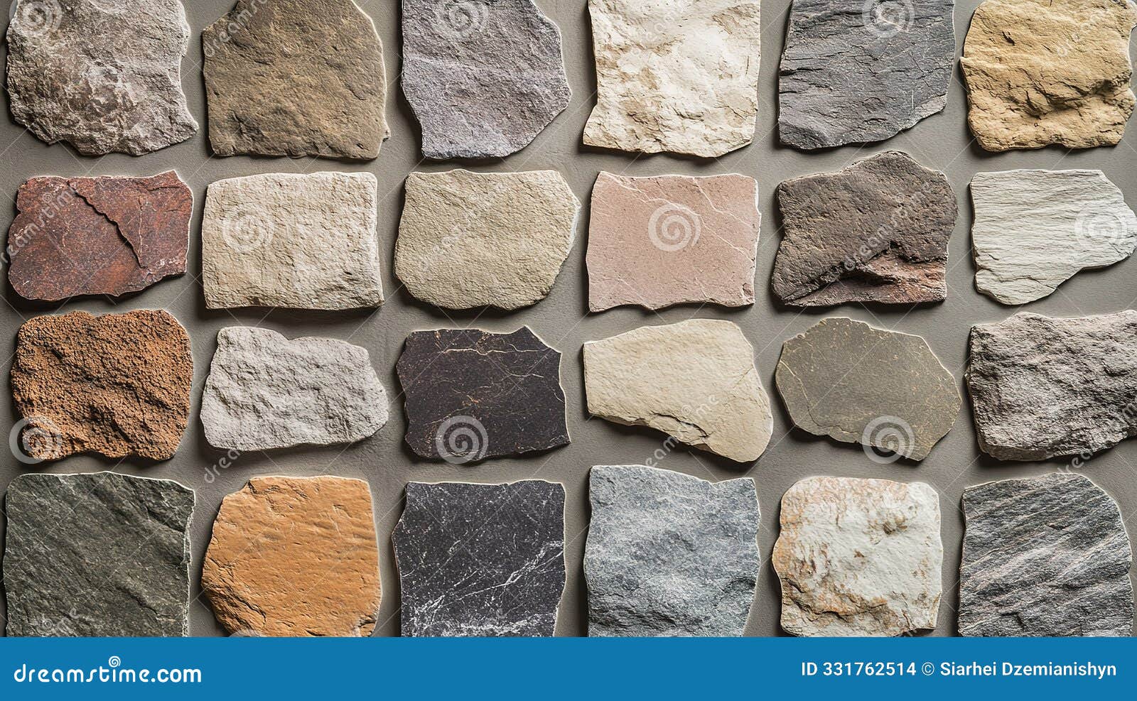 Different Types of Natural Stones Arranged in a Grid Pattern on a ...