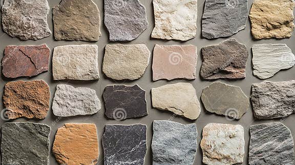 Different Types of Natural Stones Arranged in a Grid Pattern on a ...