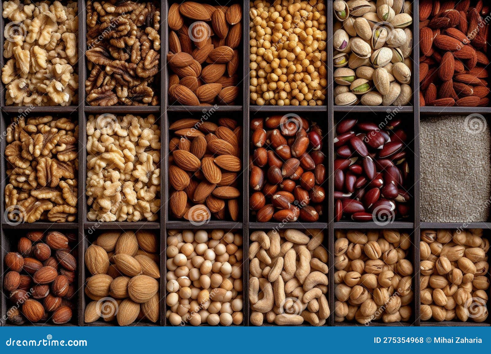 Different Types of Nuts Arranged in Boxes. Conceptual Illustration ...