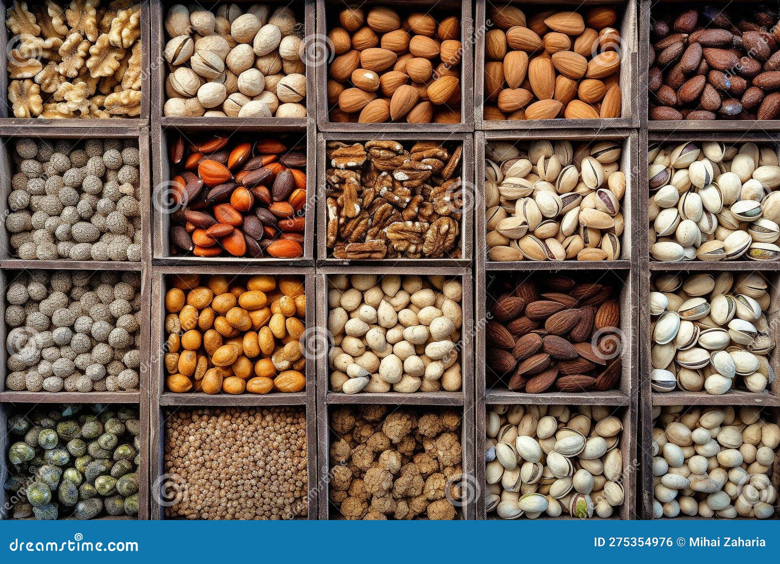 Different Types of Nuts Arranged in Boxes. Conceptual Illustration. Generative AI Stock ...