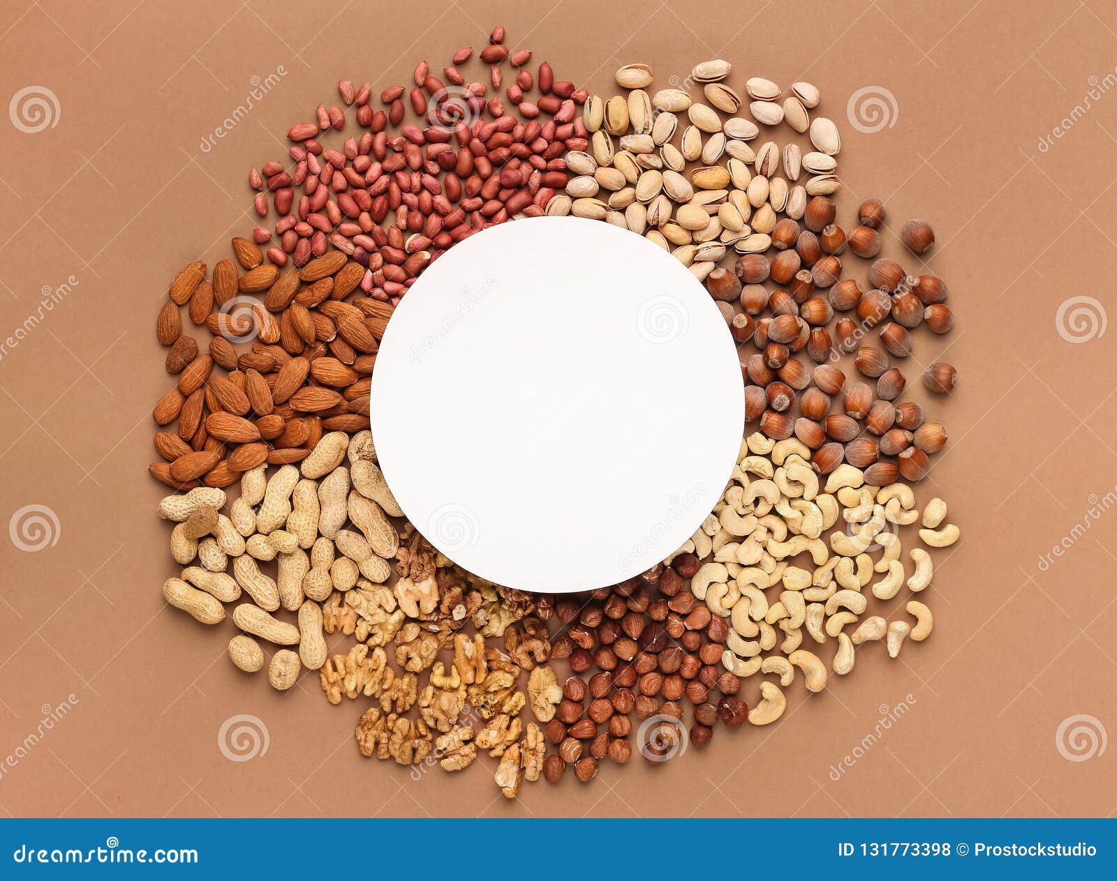 Different Types of Nuts in Circle with Copy Space Stock Photo - Image ...