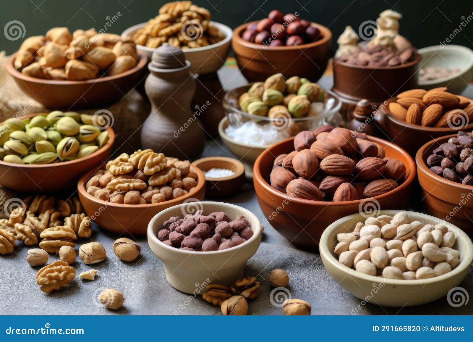 Different Types of Nuts in Small Ceramic Bowls Stock Photo - Image of ...