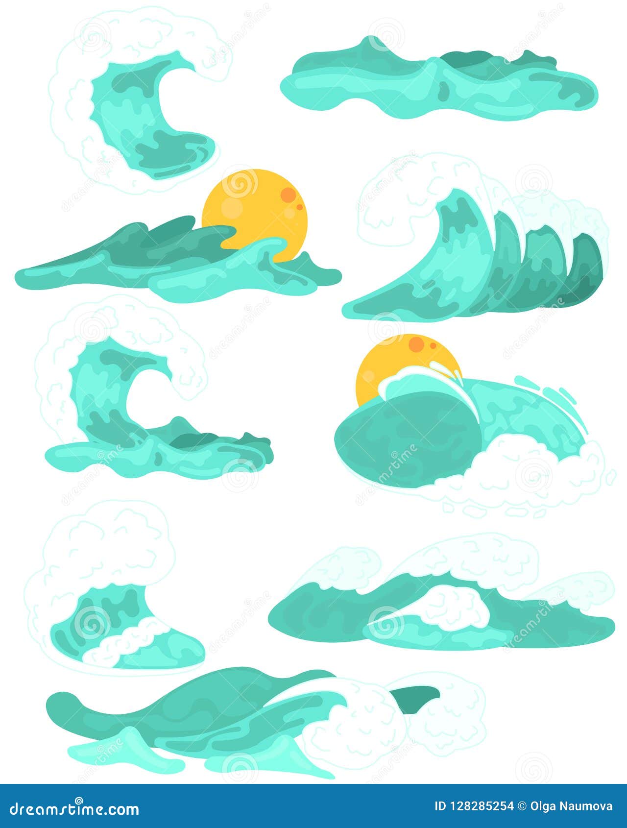 Different Types of Ocean Waves. Water Design Elements Stock Vector ...